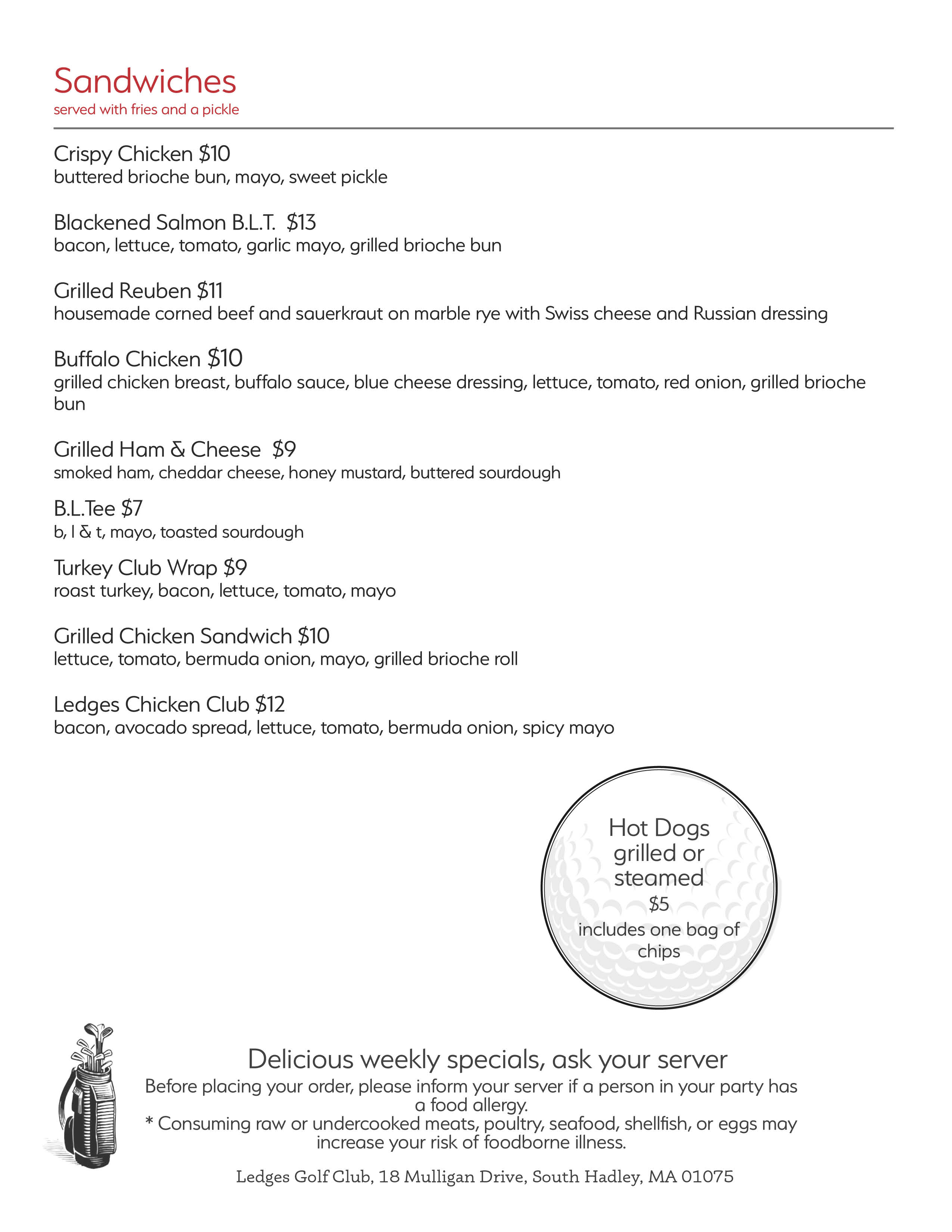 Menu - Ledges Golf Club